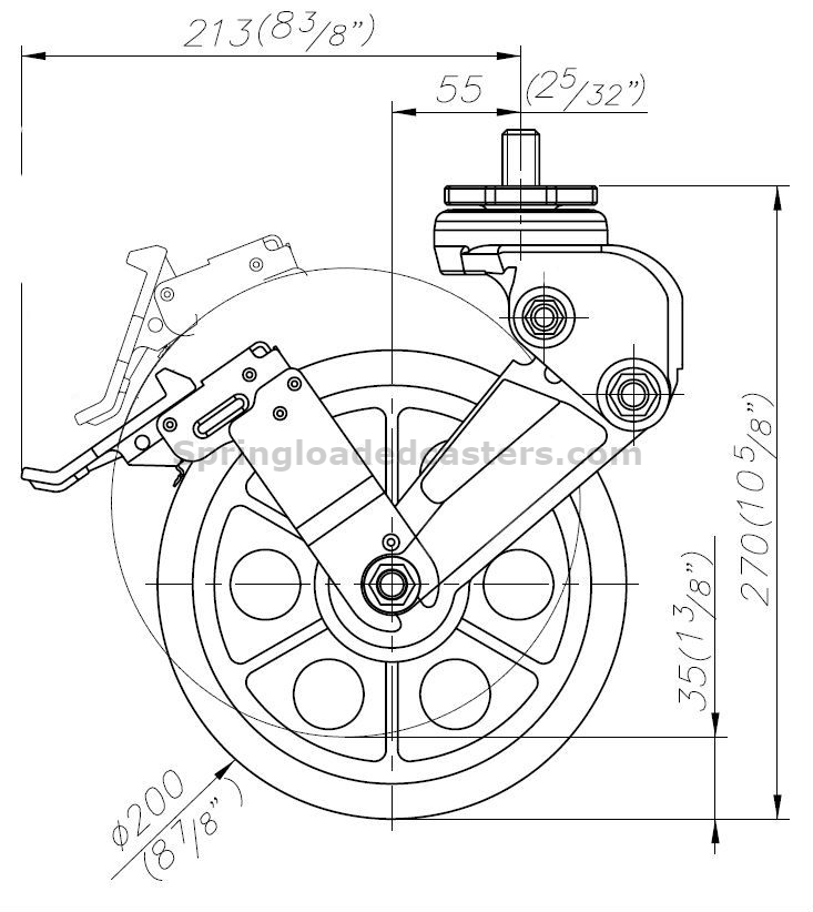 Spring Loaded Casters | 8" Spring Loaded Stem Mount Brake Caster